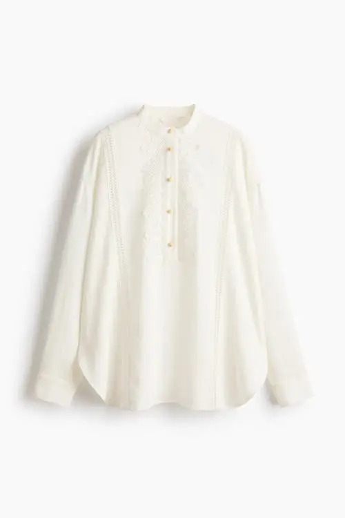 H&m Lace-trimmed Oversized Blouse