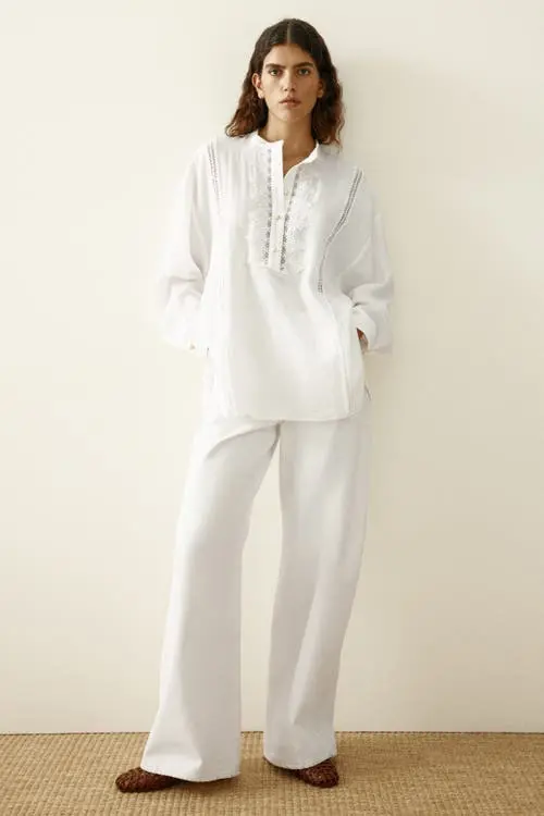 H&m Lace-trimmed Oversized Blouse