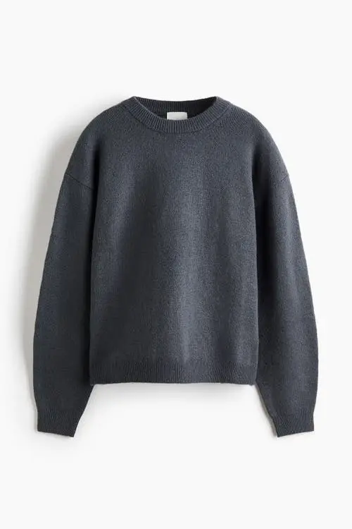 H&M Ribbed Knit Sweater With Wool Content - Dark Gray