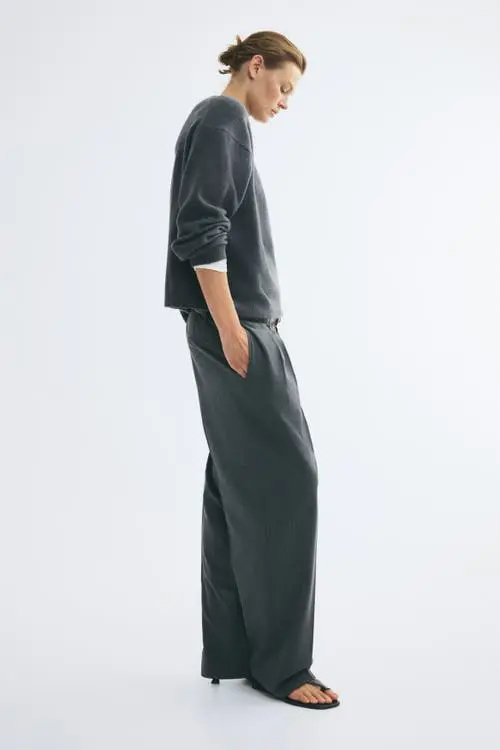 H&M Ribbed Knit Sweater With Wool Content - Dark Gray