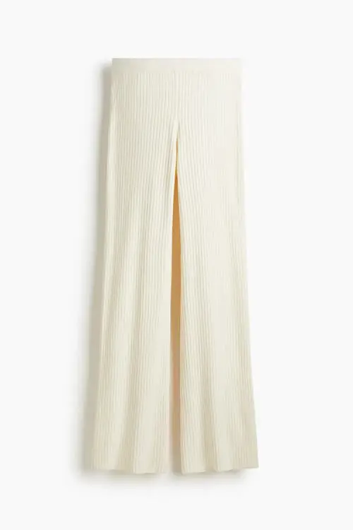 H&m Rib-knit Flare Trousers - Cream