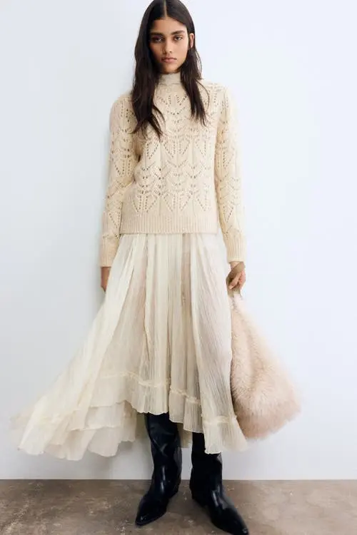 H&M Pointelle-knit Jumper - Light Beige