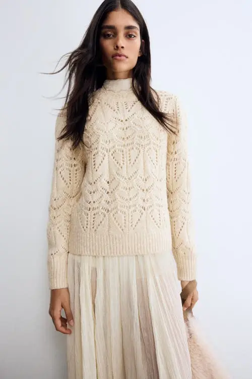 H&M Pointelle-knit Jumper - Light Beige