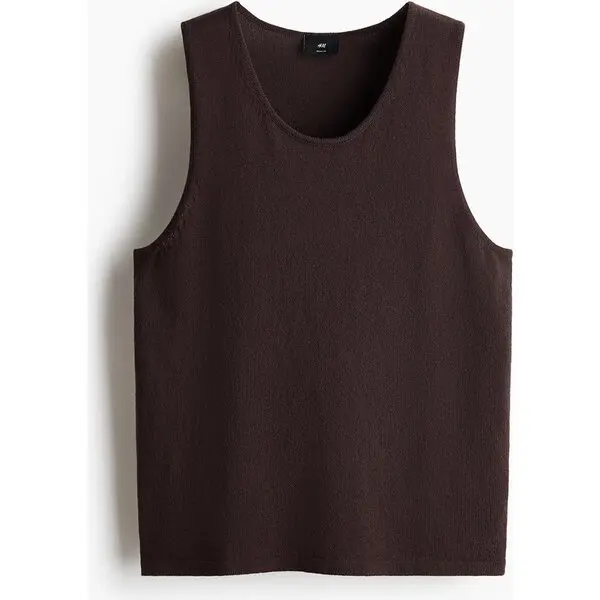 H&m Regular Fit Knitted Vest Top - Dark Brown