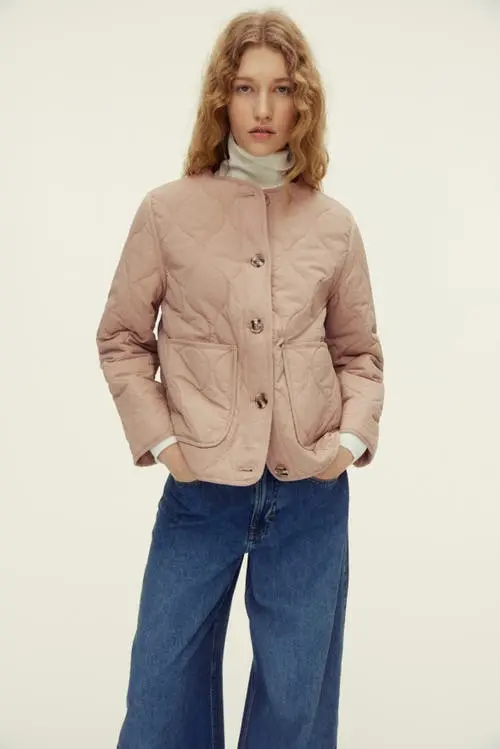 H&m Quilted Jacket With Grosgrain Binding - Beige