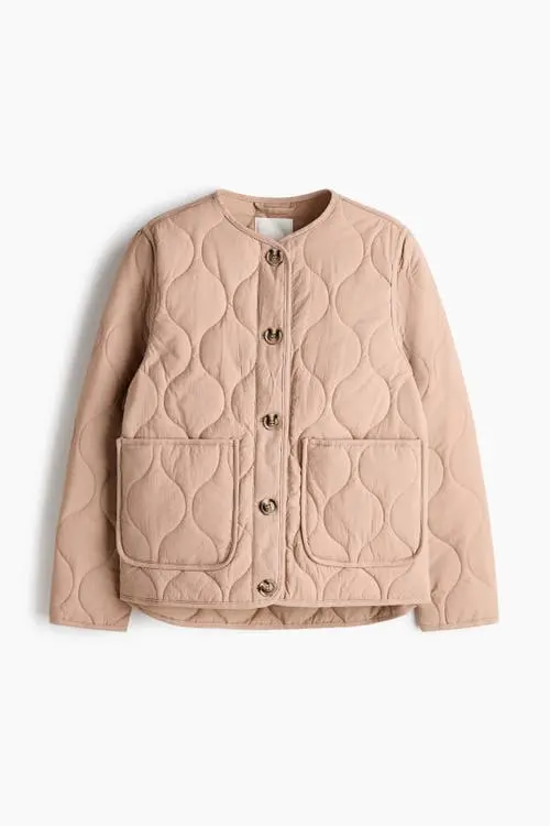H&m Quilted Jacket With Grosgrain Binding - Beige