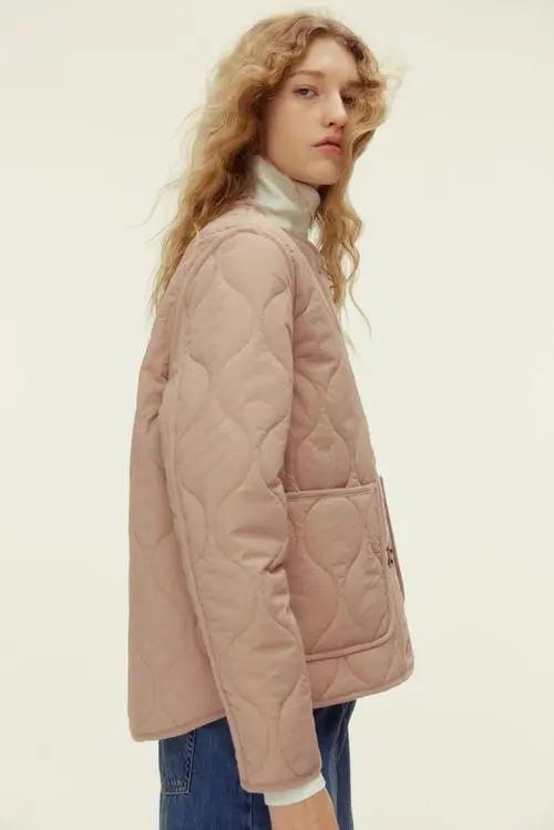 H&m Quilted Jacket With Grosgrain Binding - Beige