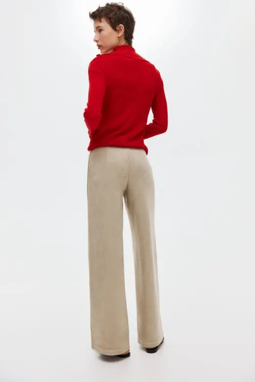 H&m Jersey Straight Leg Pants With Patch Pockets - Beige