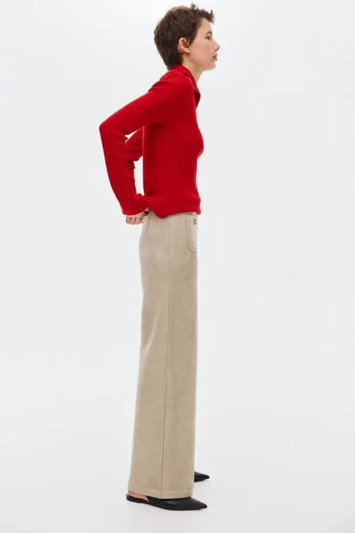 H&m Jersey Straight Leg Pants With Patch Pockets - Beige