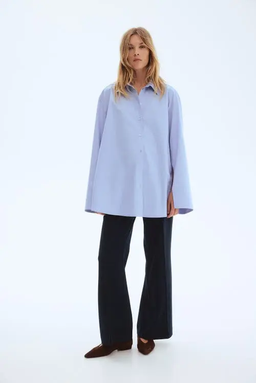 H&m Flared Belted Trousers - Navy Blue