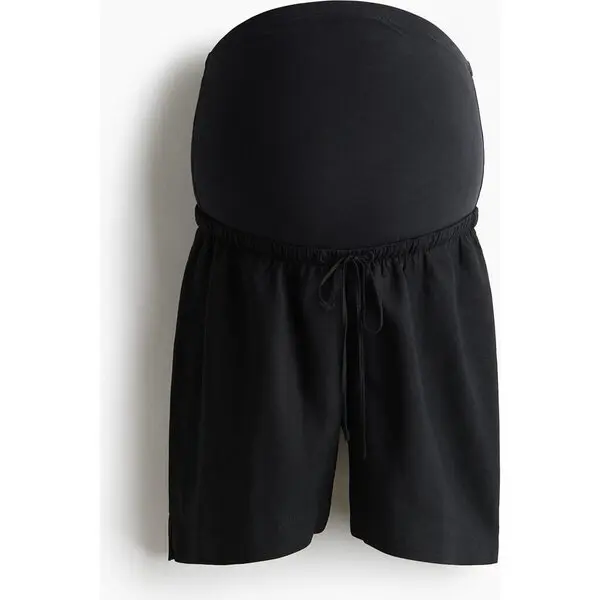 H&m Mama Linen-blend Shorts With Elasticated Waist - Black