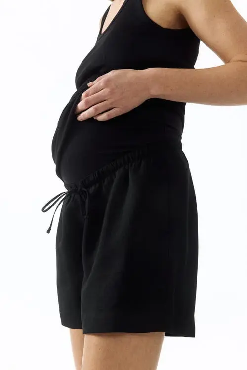 H&m Mama Linen-blend Shorts With Elasticated Waist - Black