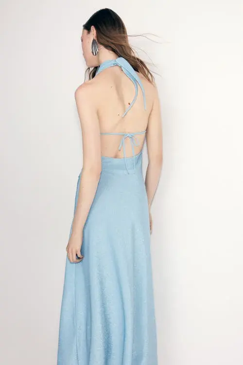 H&m Halterneck Glitter Maxi Dress