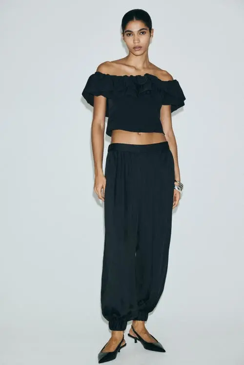 H&m Frill-trimmed Off-the-shoulder Top