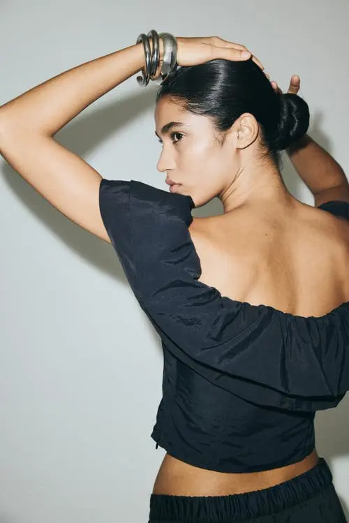 H&m Frill-trimmed Off-the-shoulder Top