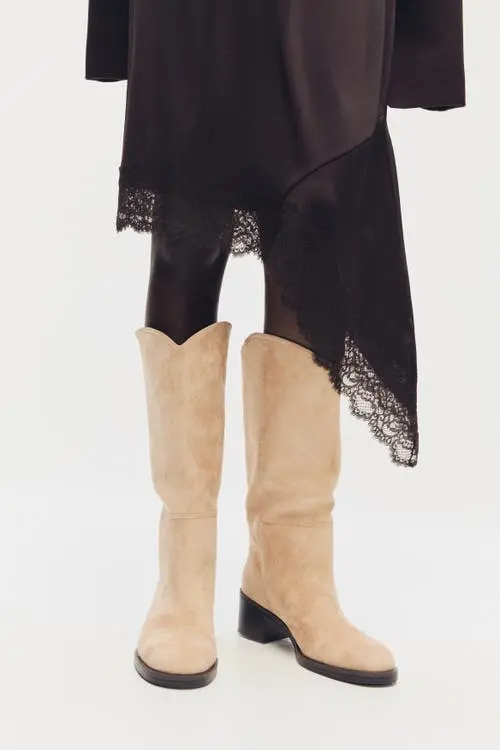 H&m Knee-high Boots With Block Heel