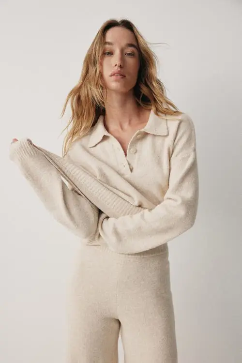 H&m Cable-knit Polo Jumper With V-neck Opening