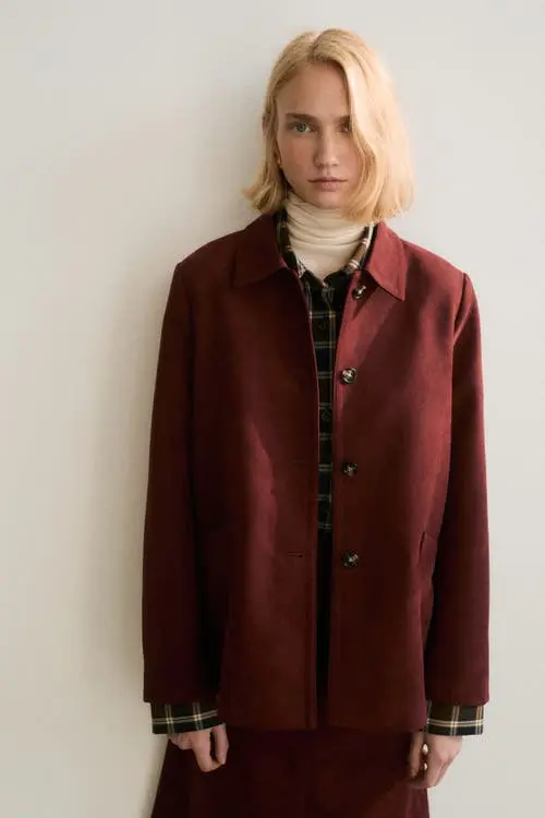 H&m Textured Collared Jacket With Button Details