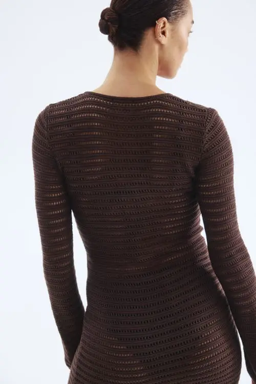 H&m Pointelle-knit V-neck Mini Dress With Trumpet Sleeves