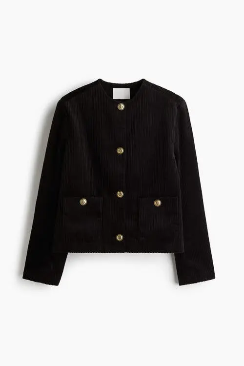 H&m Textured Button-front Jacket With Patch Pockets