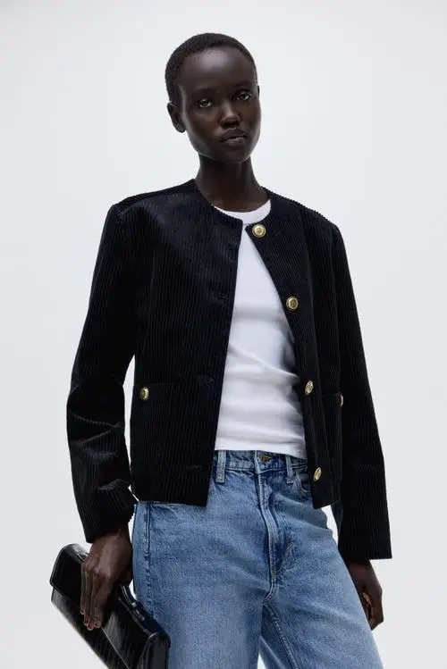 H&m Textured Button-front Jacket With Patch Pockets