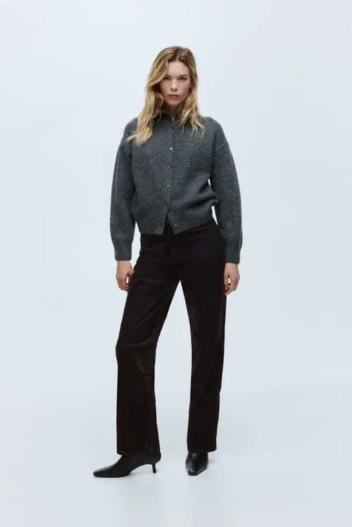 H&M Flocked Straight High Jeans