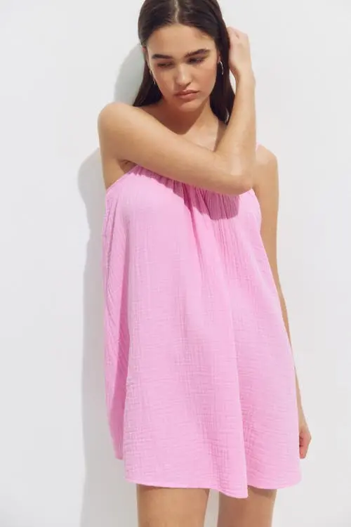 H&m Muslin Beach Dress With Strappy Silhouette And Open Back - Pink