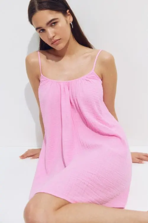 H&m Muslin Beach Dress With Strappy Silhouette And Open Back - Pink