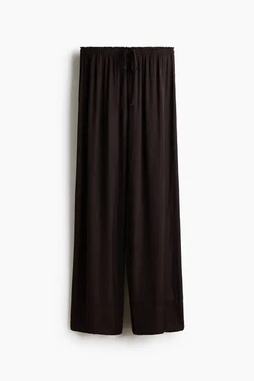 H&m Wide Leg Drawstring Trousers - Dark Brown