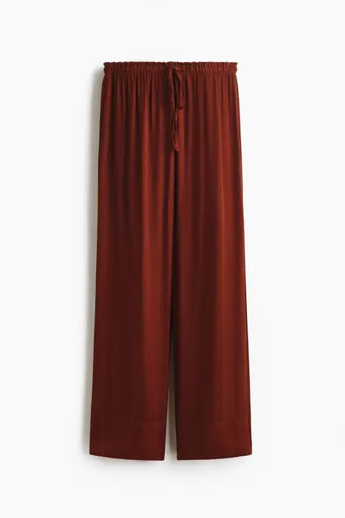 H&m Wide Leg Drawstring Trousers - Rust Brown