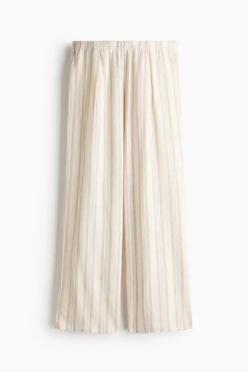 H&m Wide Leg Linen-blend Trousers - White/striped