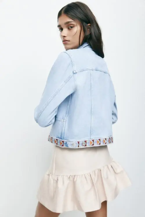 H&M Embroidered Trim Denim Jacket