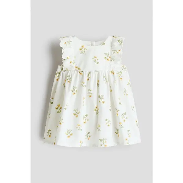 H&m Sleeveless Cotton Poplin Dress With Floral Print - White/floral