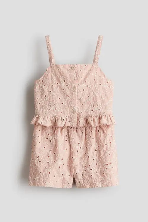 H&m Embroidered Eyelet Top And Shorts Set - Light Dusty Pink