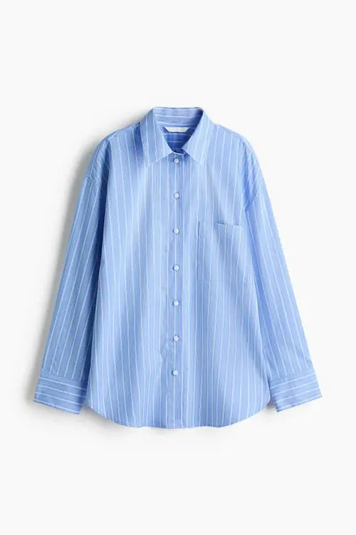 H&m Oversized Poplin Striped Shirt - Blue/striped