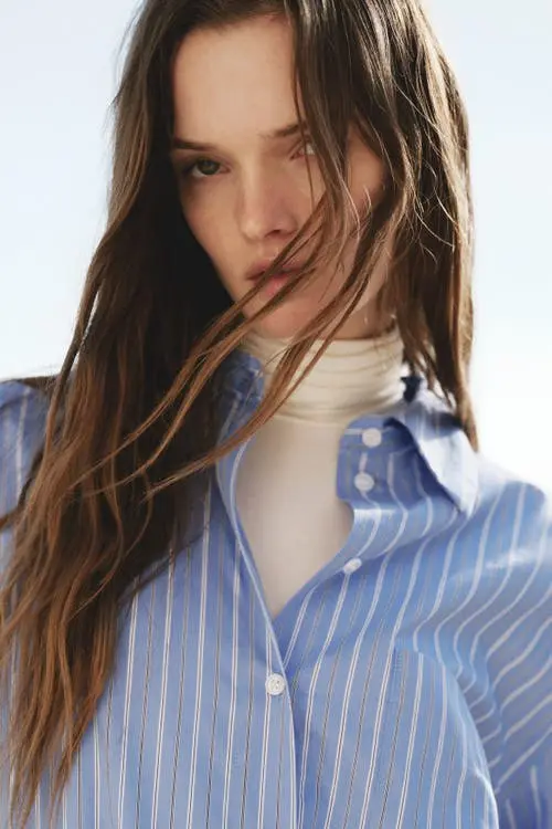 H&m Oversized Poplin Striped Shirt - Blue/striped