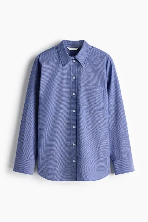 H&m Oversized Cotton Poplin Shirt - Blue/checked
