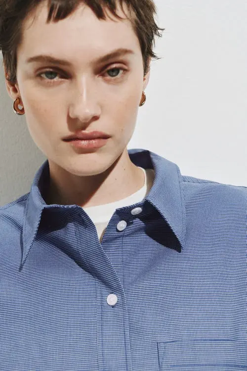 H&m Oversized Cotton Poplin Shirt - Blue/checked