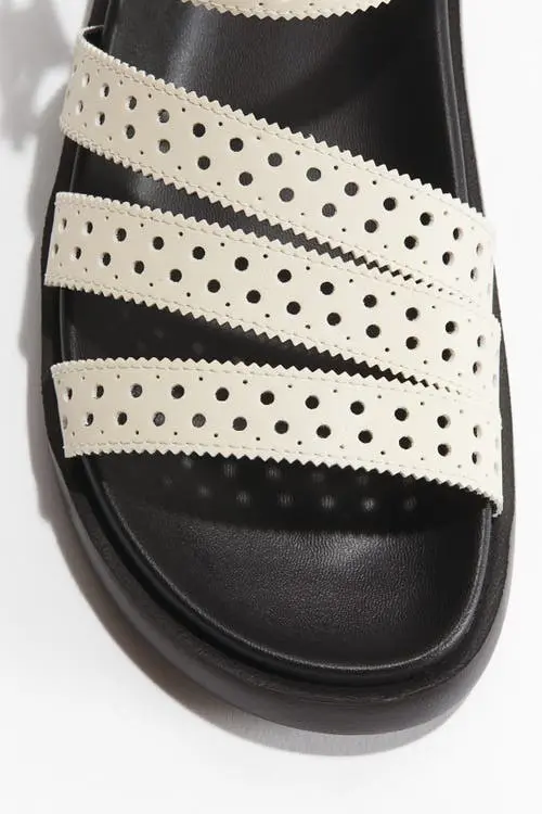 H&m Strappy Sandals With Perforated Design And Buckle Ankle Strap - Cream