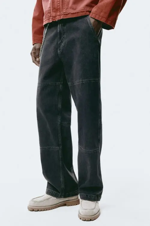 H&m Loose Fit Worker Jeans In Cotton Denim - Black