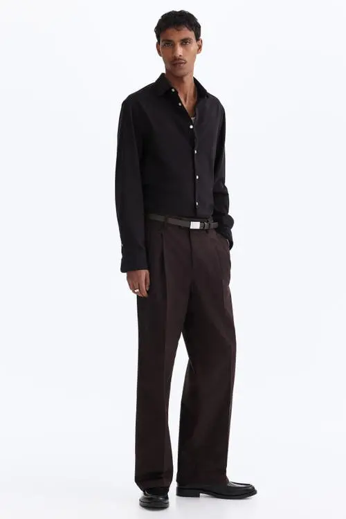 H&M Loose Fit Tailored Trousers - Brown