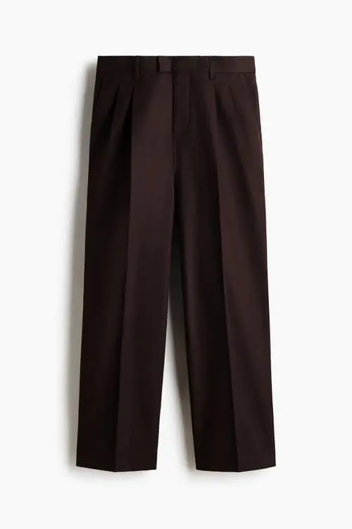 H&M Loose Fit Tailored Trousers - Brown