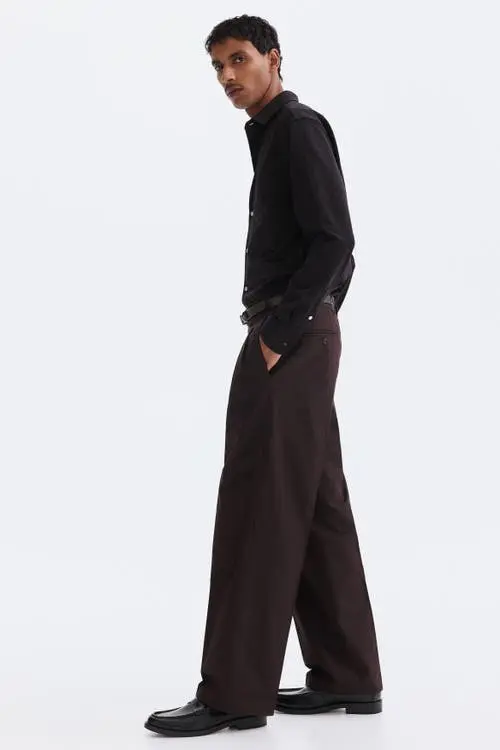 H&M Loose Fit Tailored Trousers - Brown