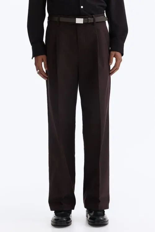 H&M Loose Fit Tailored Trousers - Brown
