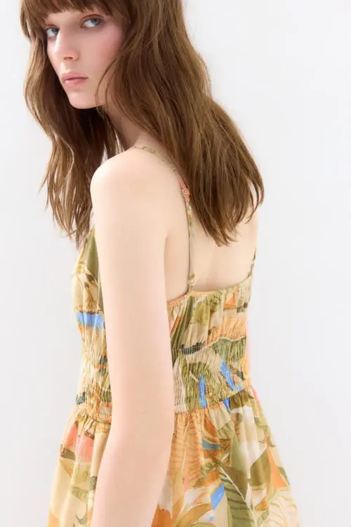 H&m Smocked Strappy Printed Mini Dress