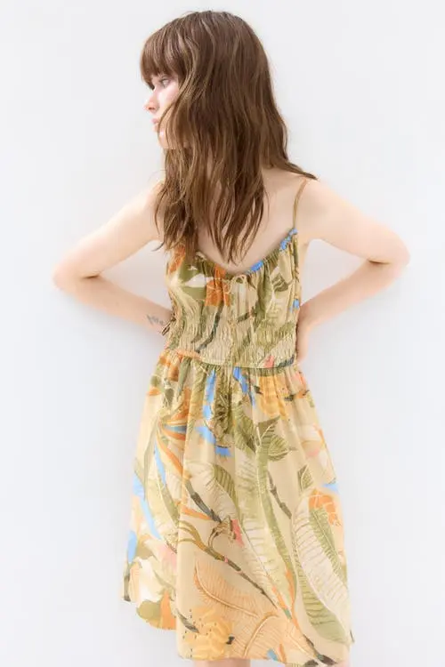 H&m Smocked Strappy Printed Mini Dress