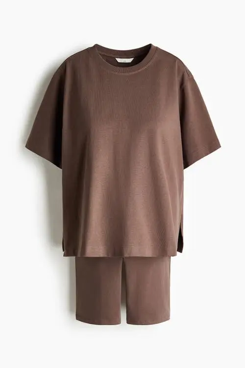 H&m Mama 2-piece Cotton Jersey Set - Dark Taupe
