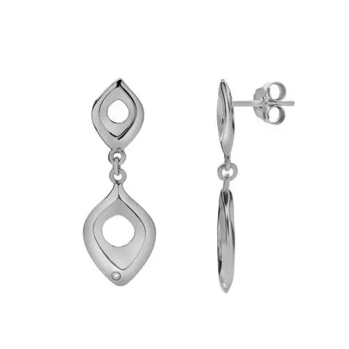 LUVMYJEWELRY Sterling Silver Diamond Double Drop Earrings - 925 Sterling Silver