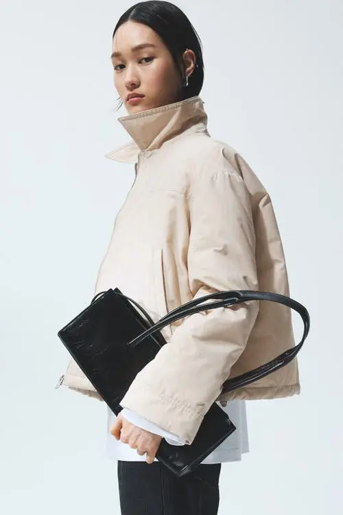H&m Padded Bomber Jacket With Zipper And Drawstring Cuffs