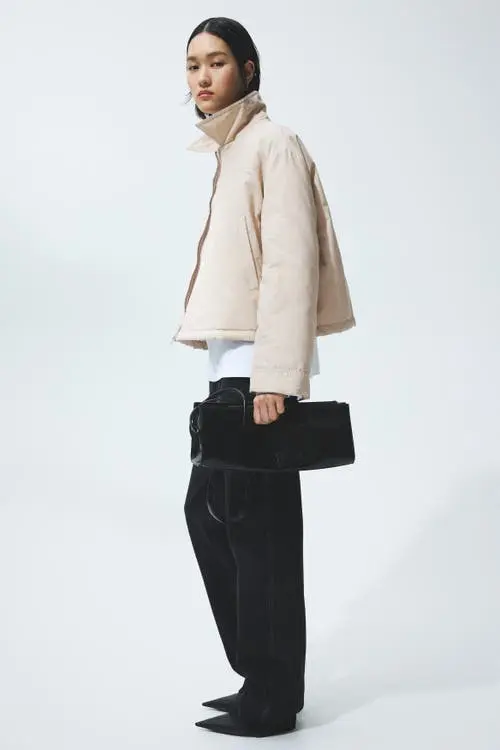 H&m Padded Bomber Jacket With Zipper And Drawstring Cuffs